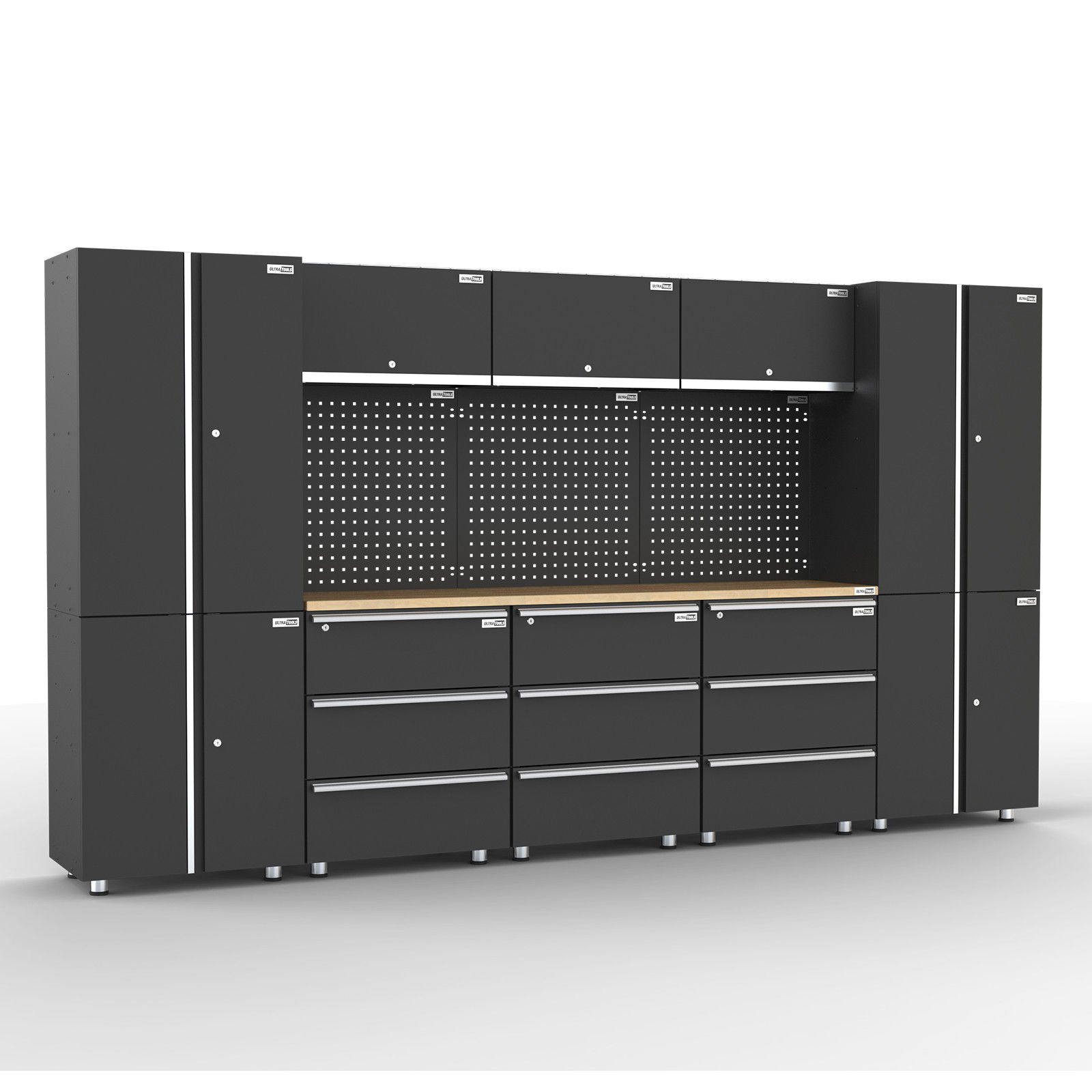 Shop UltraTools 3380mm x 500mm x 1870mm Black Workshop Garage Storage ...