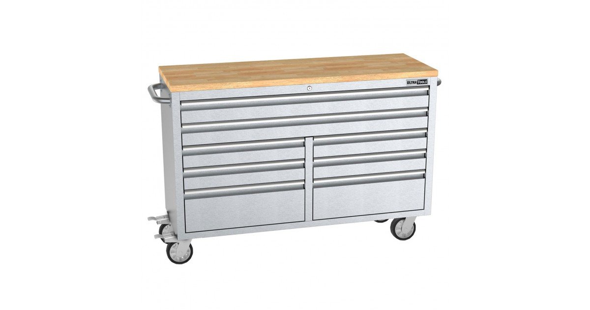 Shop UltraTools Stainless Steel 52" Mobile Work Bench with 8 Drawers ...