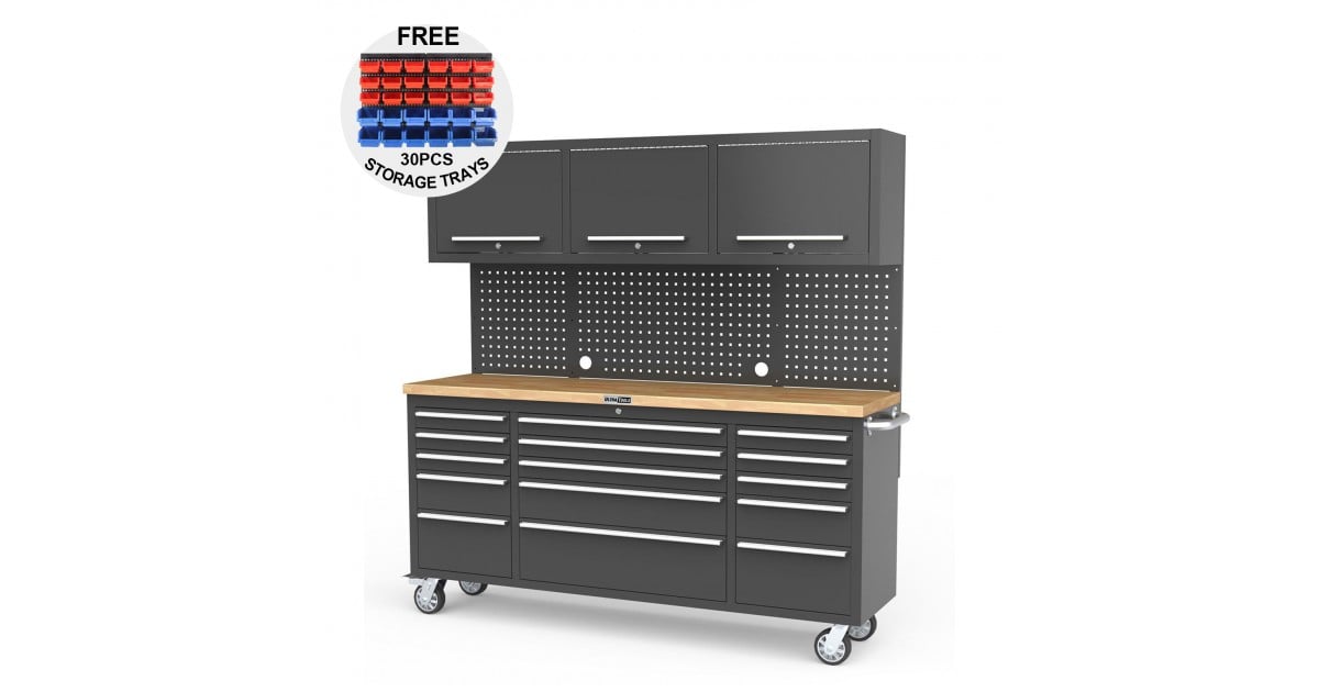 Shop UltraTools Black 72" Mobile Work Bench with 15 Drawers Tool Chest ...