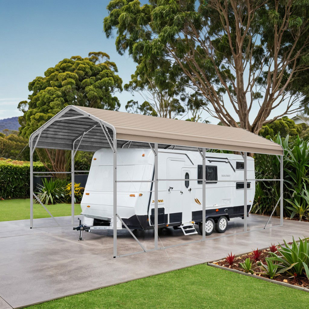 Shop Single Carport 3.4m x 7.53m x 3.27m Backyard Portable Vehicle & Boat Shelter with Wrapped ...