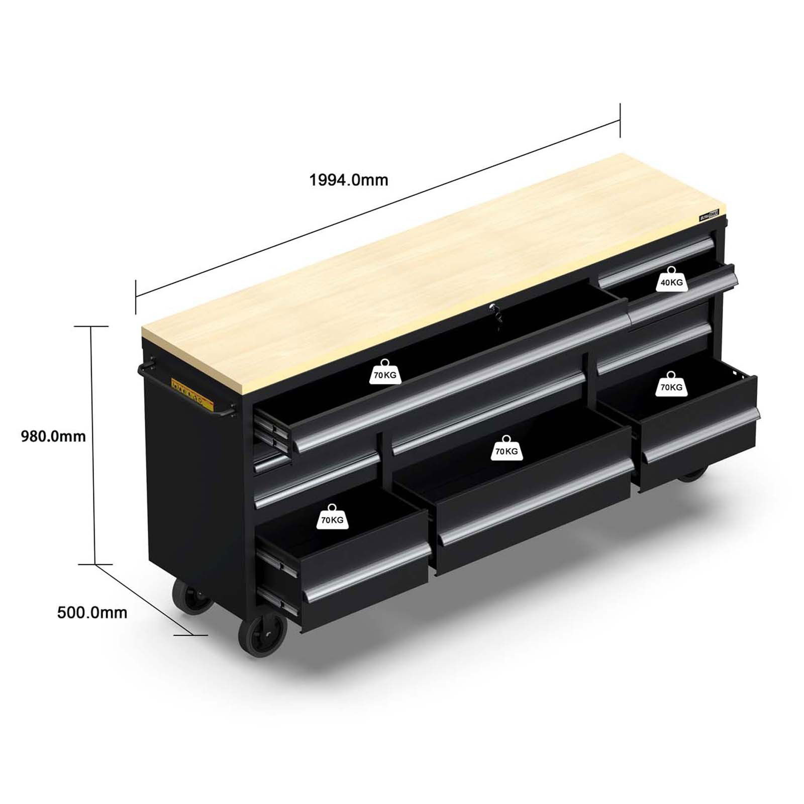 Shop UltraTools 1970mm x 500mm x 950mm Economy 72" 12 Drawers Mobile ...