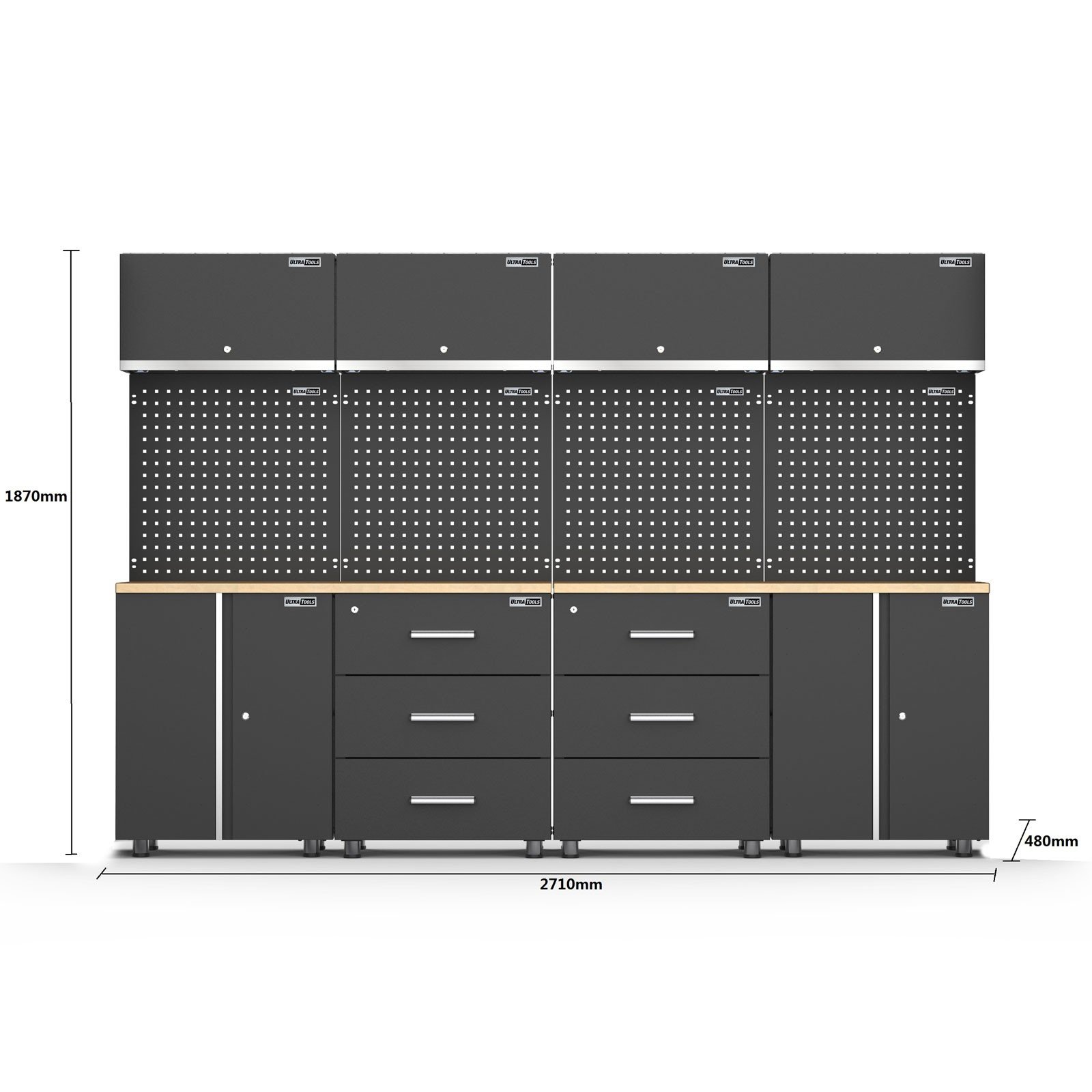 Shop UltraTools 2710mm L x 480mm W x 1870mm H Black Workshop Garage ...