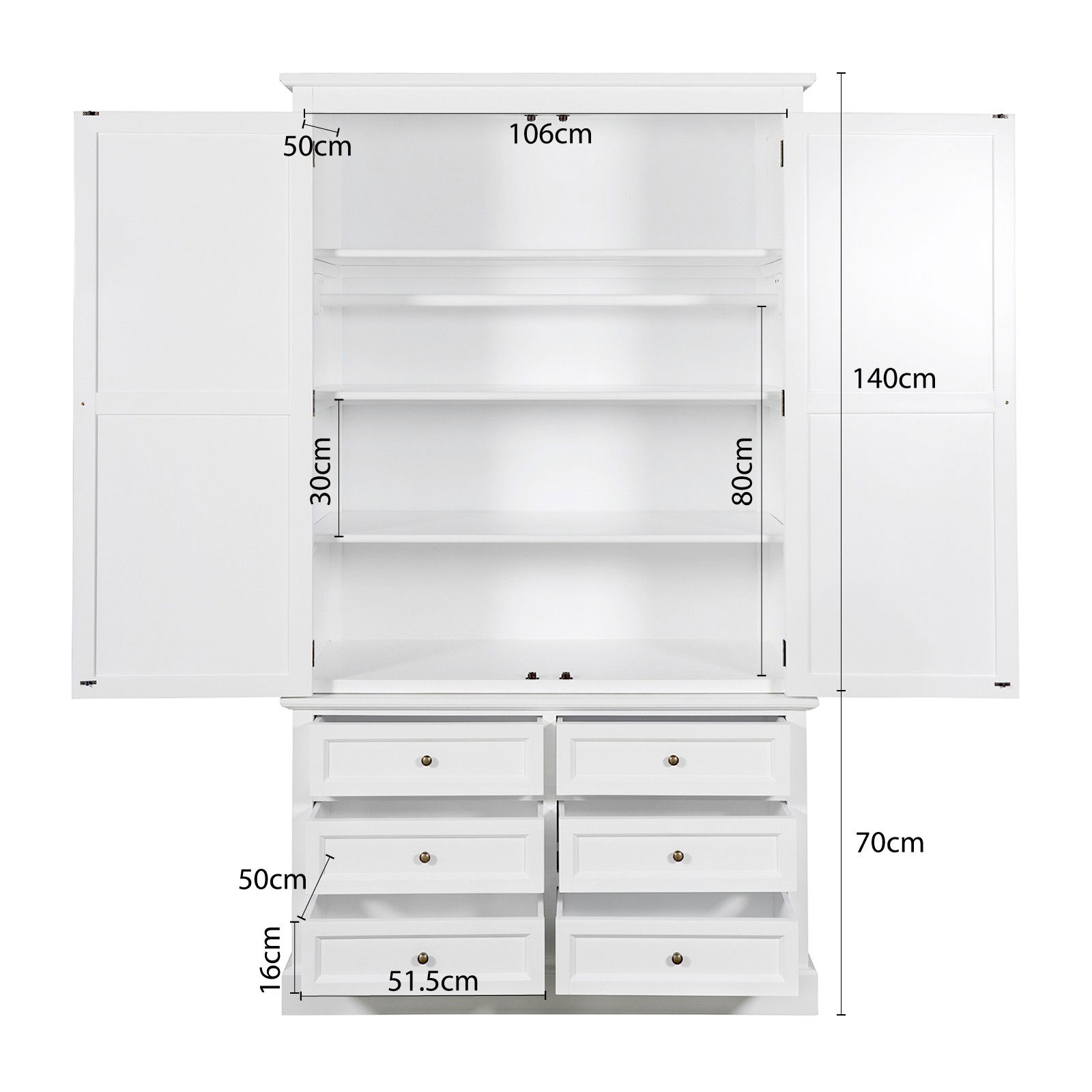 Shop Hamptons 2 Door Bedroom Wardrobe with 6 Drawers Cupboard White ...