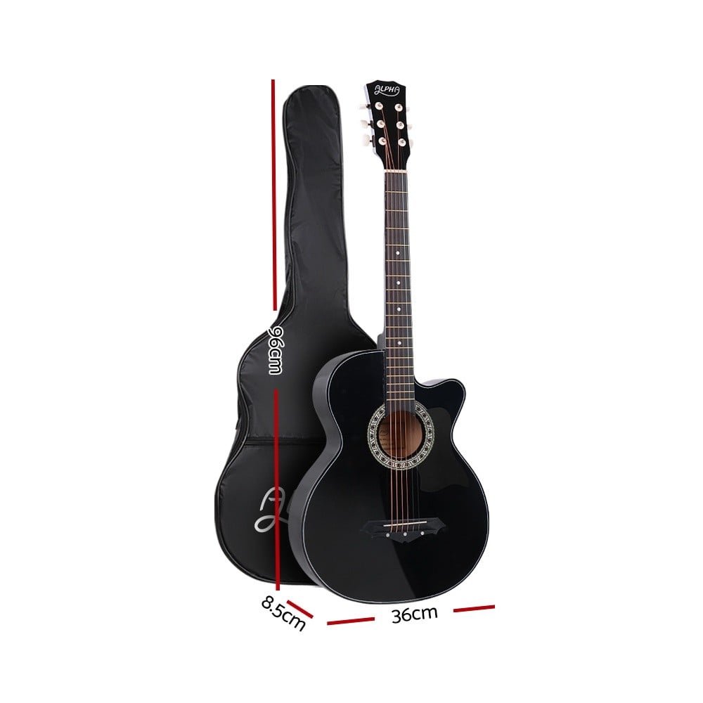 Shop ALPHA 38 Inch Wooden Acoustic Guitar with Accessories set Black Online