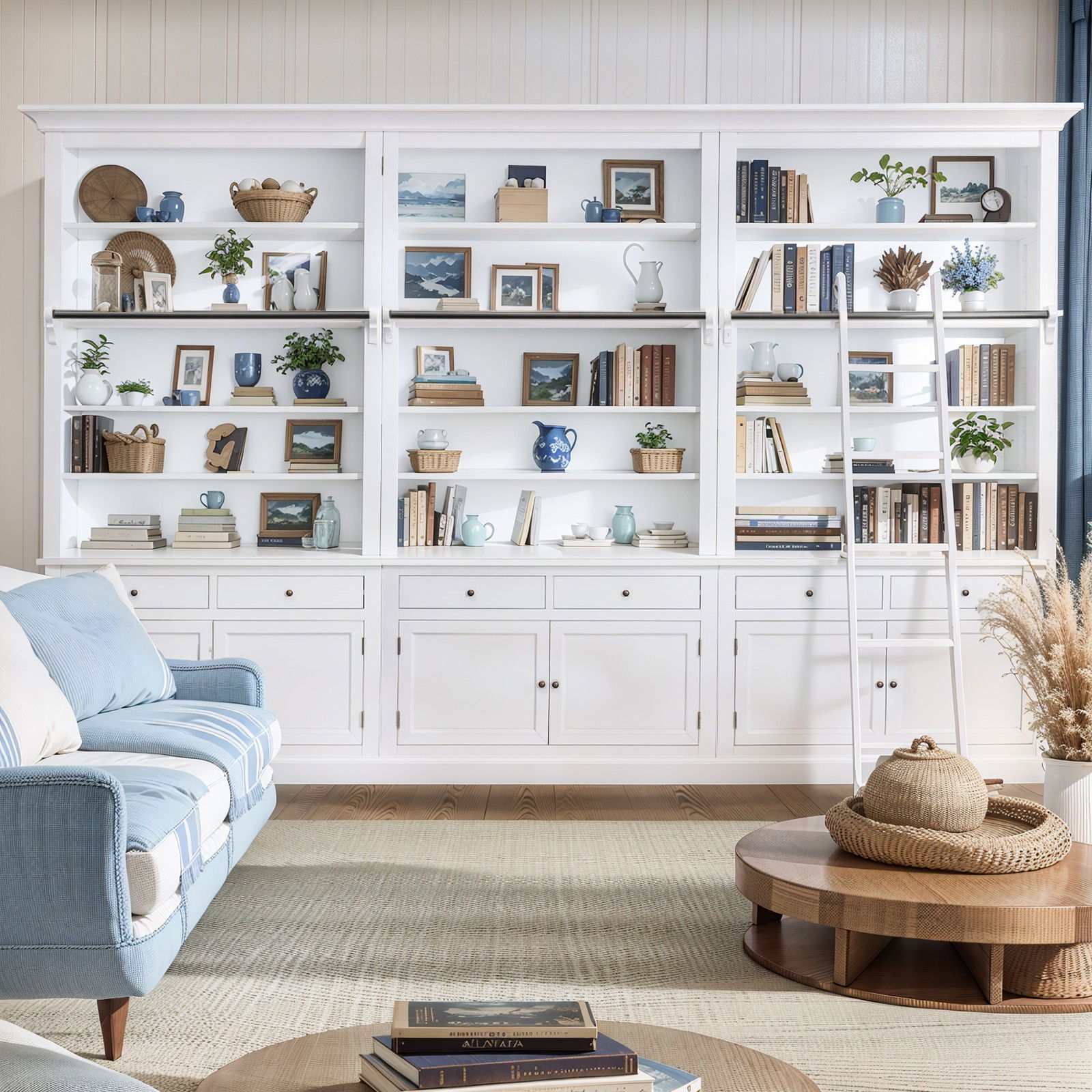 Shop French Provincial Hamptons Open Library Bookcase with Ladder in ...