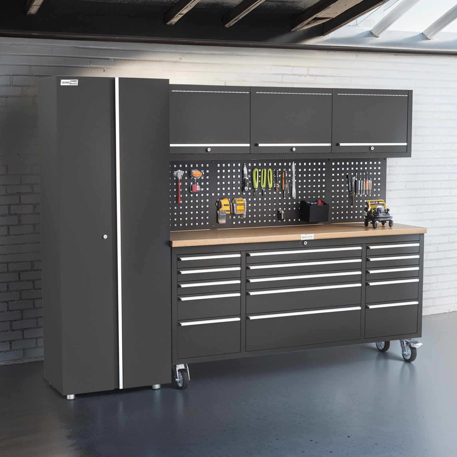 Shop UltraTools Black 72" Mobile Work Bench with 15 Drawers Tool Chest ...