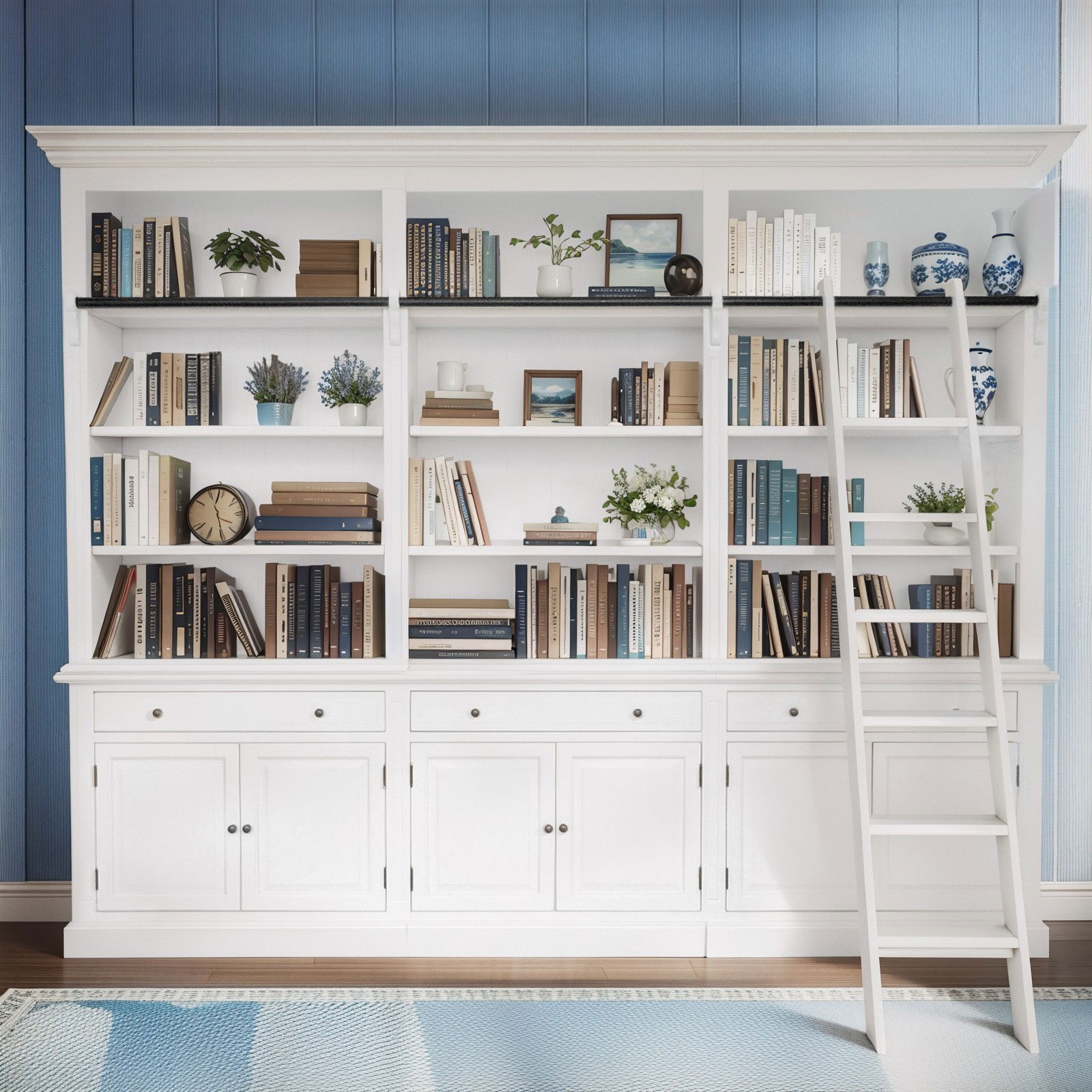 Shop French Provincial Hamptons Open Library Bookcase with Ladder in ...