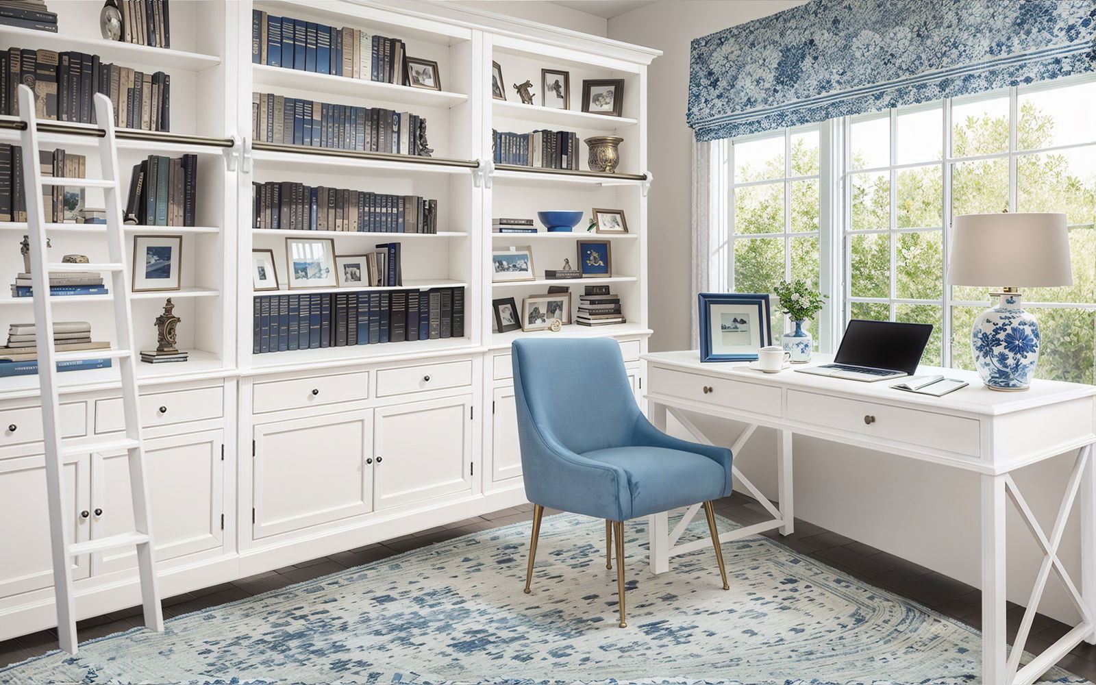 Shop French Provincial Hamptons Open Library Bookcase with Ladder in ...