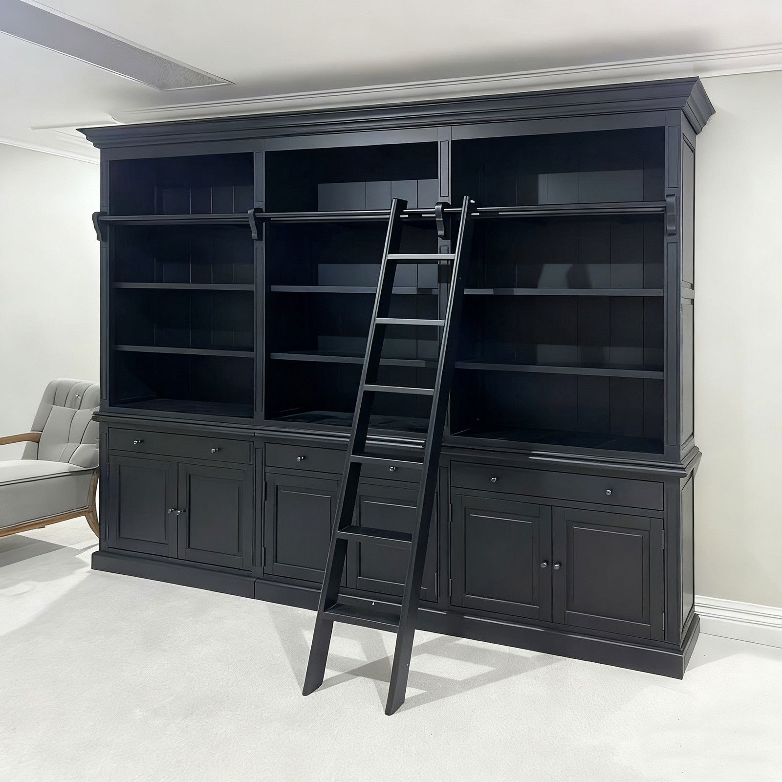 Shop French Provincial Hamptons Open Library Bookcase with Ladder in ...
