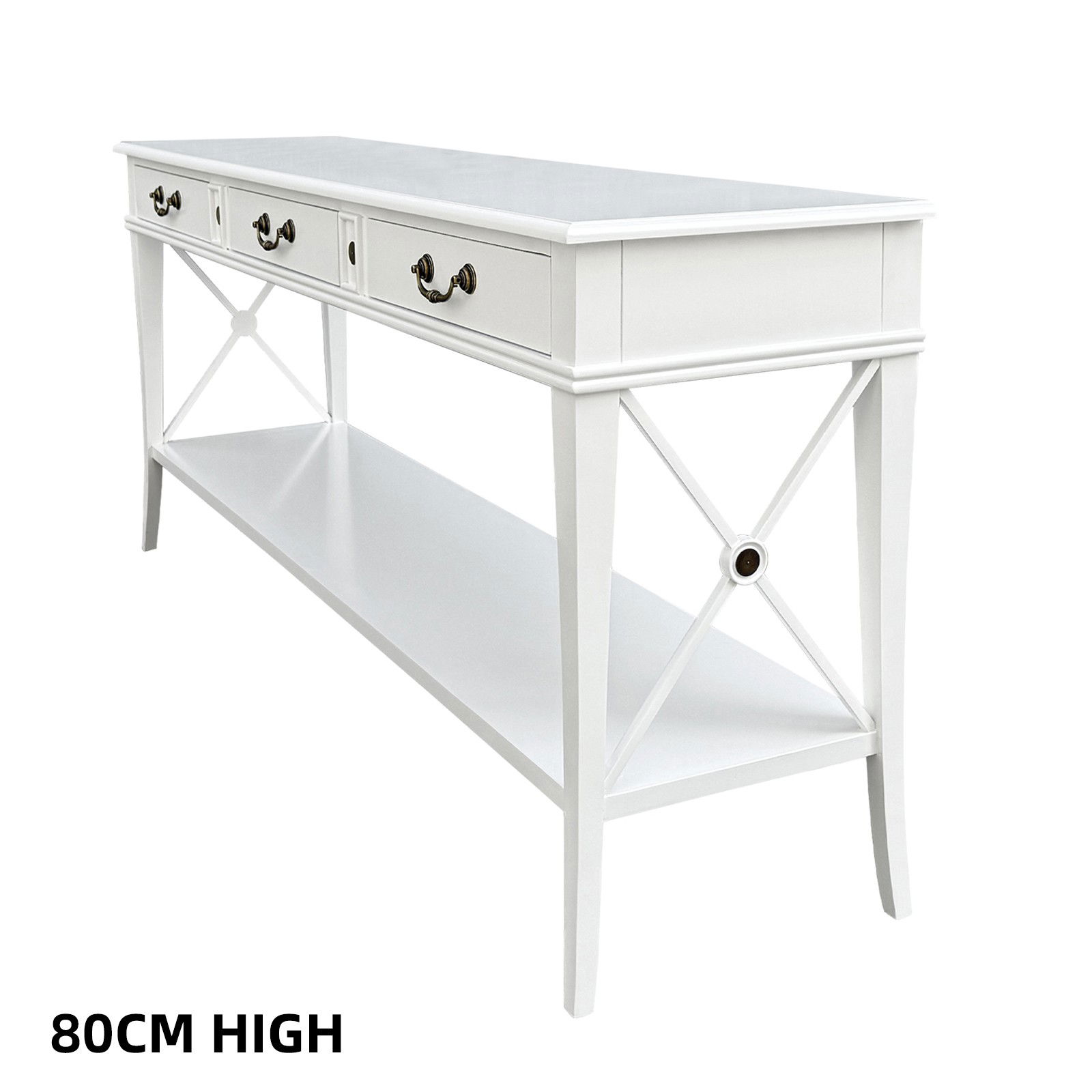 Shop Hamptons Halifax Side Cross 3 Drawers Console Hall Table WHITE ...